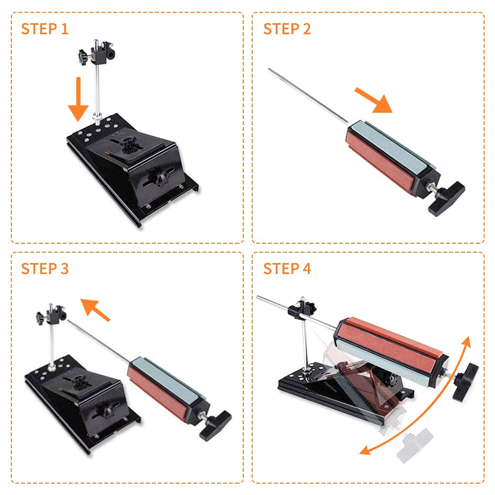 BUDDE Professional Kitchen Knife Sharpener System with 6 Whetstones, 180° Rotation Flip Design, Fixed-Angle Stainless Steel Professional Chef Knife Sharpening Kit Blades Fine Grinding Polishing Tool