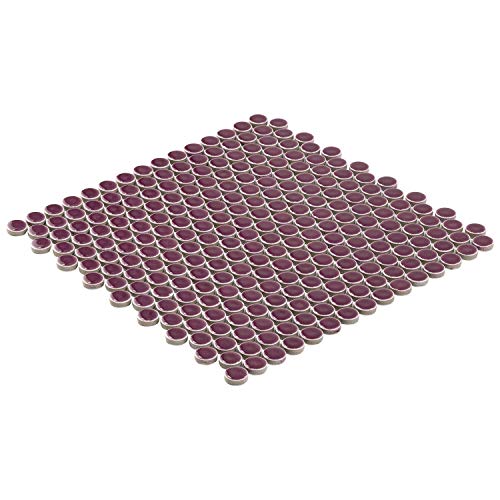 Bliss Penny Round Summer Plum Ceramic Polished Mosaic Tile Sample
