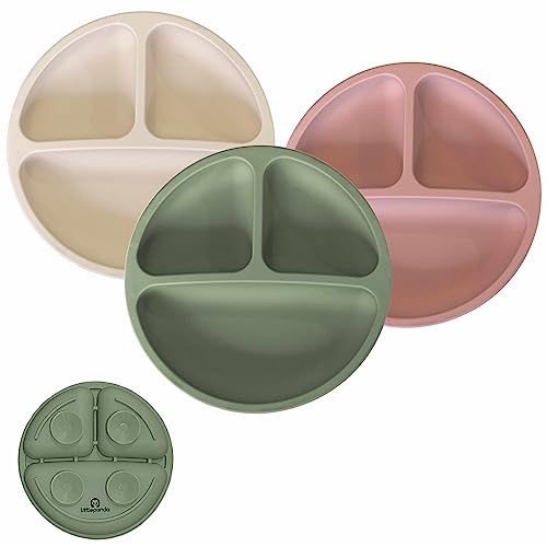 littlepanda Suction Plates for Toddlers and Babies 100% Silicone Divided Plates for Kids Baby Led Weaning Supplies Microwave & Dishwasher and Oven Safe Toddler Plates 3 Pack