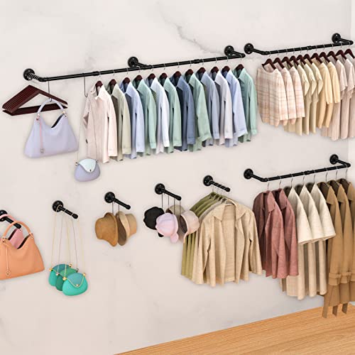 Industrial Pipe Closet Rod-13.45 Inch Wall Mounted Industrial Pipe Clothing Rack Heavy Duty Pipe Shelves for Hanging Clothes Coats Laundry Room Organizer Storage Hanger Shelf Space Saving (4Pcs )