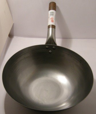 Kitchencookshop Carbon Steel Wok Flat Base 1205f, 12 Inches/30 Centimeters