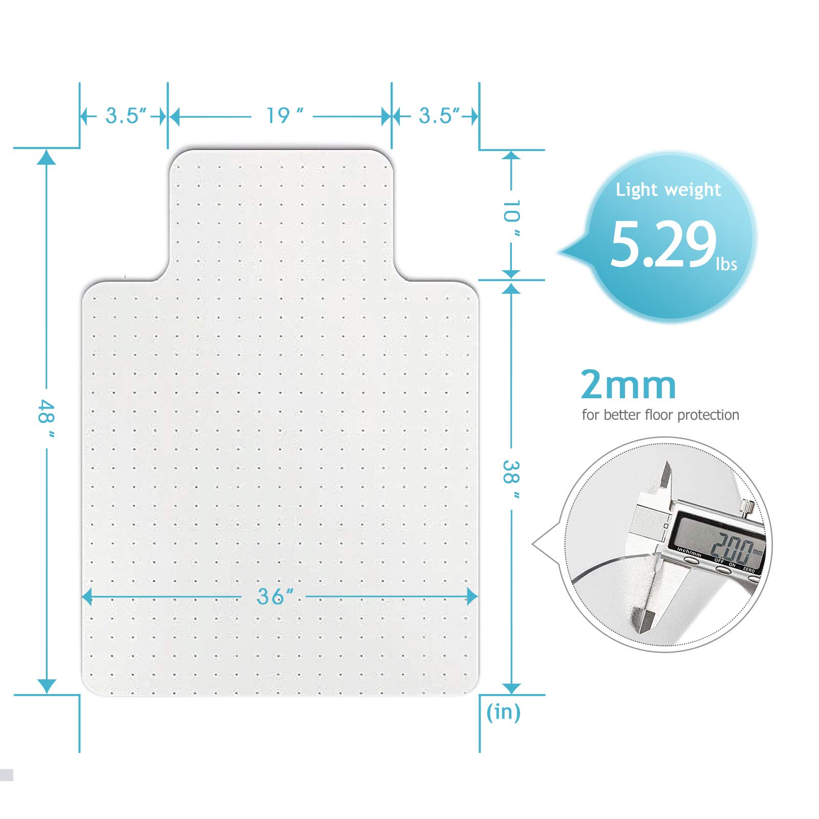 Chair Mat for Carpet with Lip Studs Strong Impact Resistance Effective Grip Durable Non-Slip Easy to Clean PVC Carpet Protector 36" x 48" for Home Office