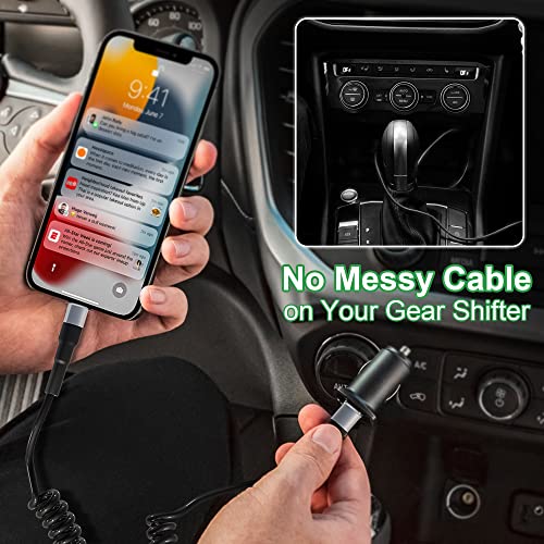 Coiled USB C to Lightning Cable, Apple Carplay Cable [Apple MFi Certified] Retractable iPhone Charger Cord with Data Sync and Blue LED, Coiled Lightning Cable Carplay Compatible with iPhone Pad Pod