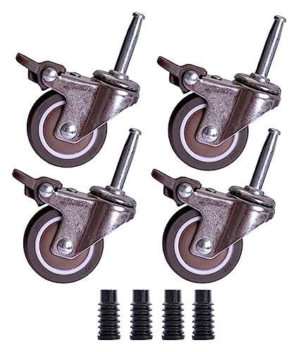 Castor Wheels Moving Caster Wheels Castor Wheels for Office Chair & Crib 1.5''/2inch 50mm Stem M8 with Sleeve 15mm Silent Rubber Swivel Casters Withe Brake (Size : 1.5inch M8 sleeve15mm)