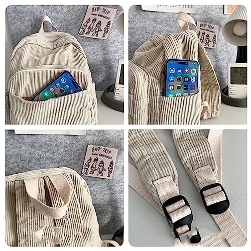 INFENU Cute Corduroy canvas backpack Japanese style bag Kawaii retro simple Solid color mini backpack (Brown)