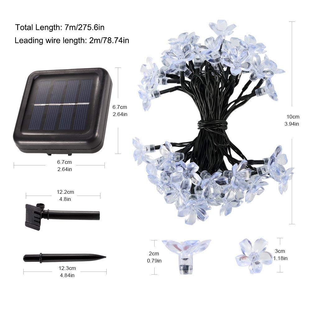 WONFAST Solar Flower Lights,Waterproof 23ft/7M 50LED Peach Blossom Flower Solar Fairy Decorative String Lights for Outdoor Gardens Homes Wedding Christmas Party Lighting Decorations (Pink)