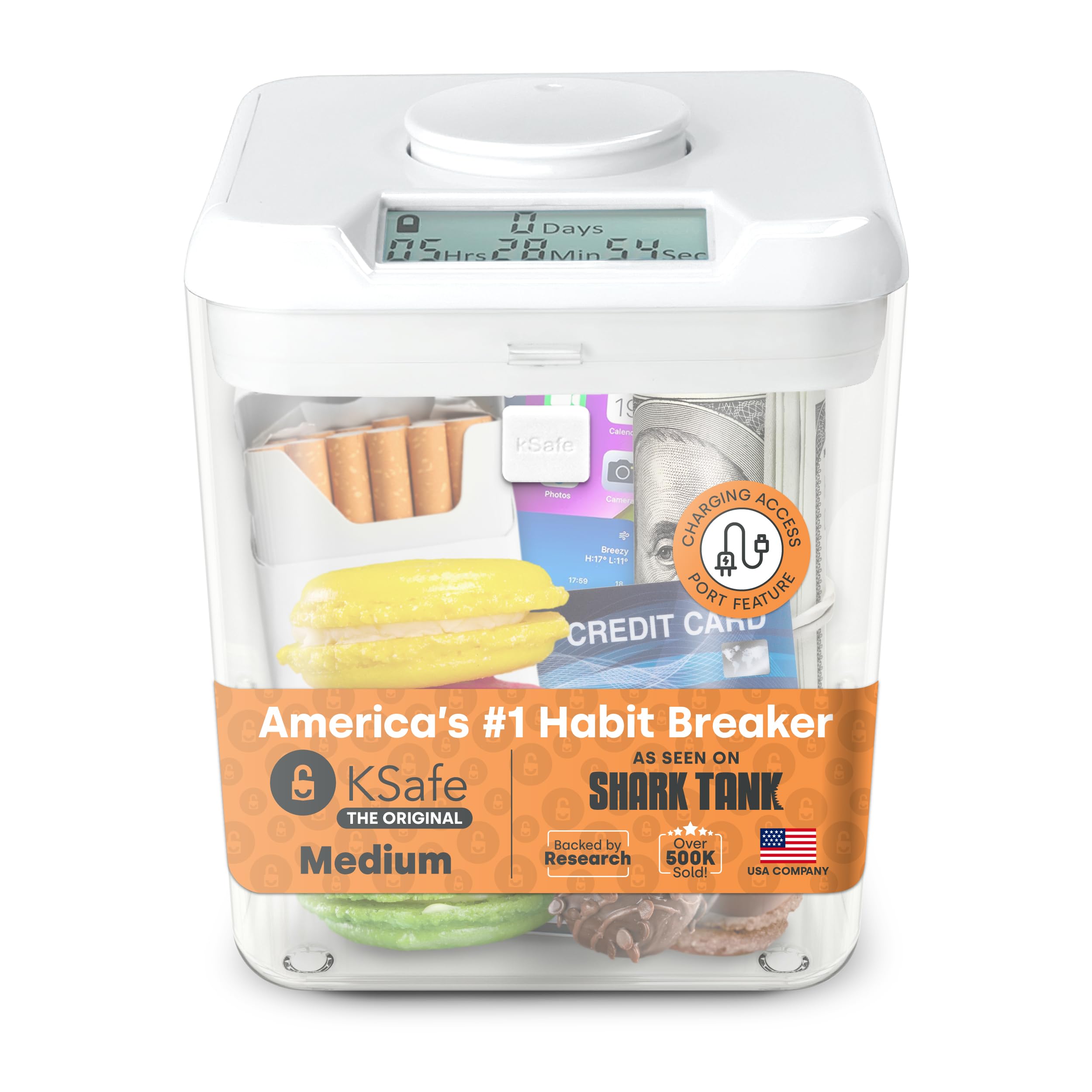 kSafe Time Locking Container, Medication Lock Box, Break Bad Habits - Quit Smoking, Snacking, Drinking & Gaming Addiction, Phone Jail, Family Time (Medium, White Lid + 5.5ā Clear Base)