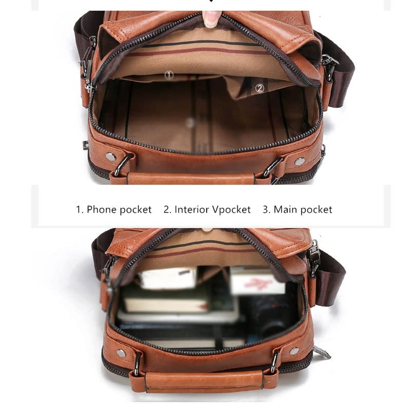 CZDYUF Men Crossbody Bag Shoulder Bags Multi-Function Men Handbags Large Capacity Split Leather Bag for Man Messenger Bag (Color : D, Size