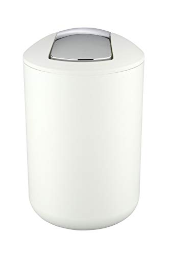 WENKO 21207100, Garbage Bin with Swing Lid, Bathroom Trash Can, Waste Basket for Small Spaces, Bedroom, Office, Guest Toilet,1.7 gal, White, 7.68 x 7.68 x 12.2 in, 19.5 x 19.5 x 31 cm