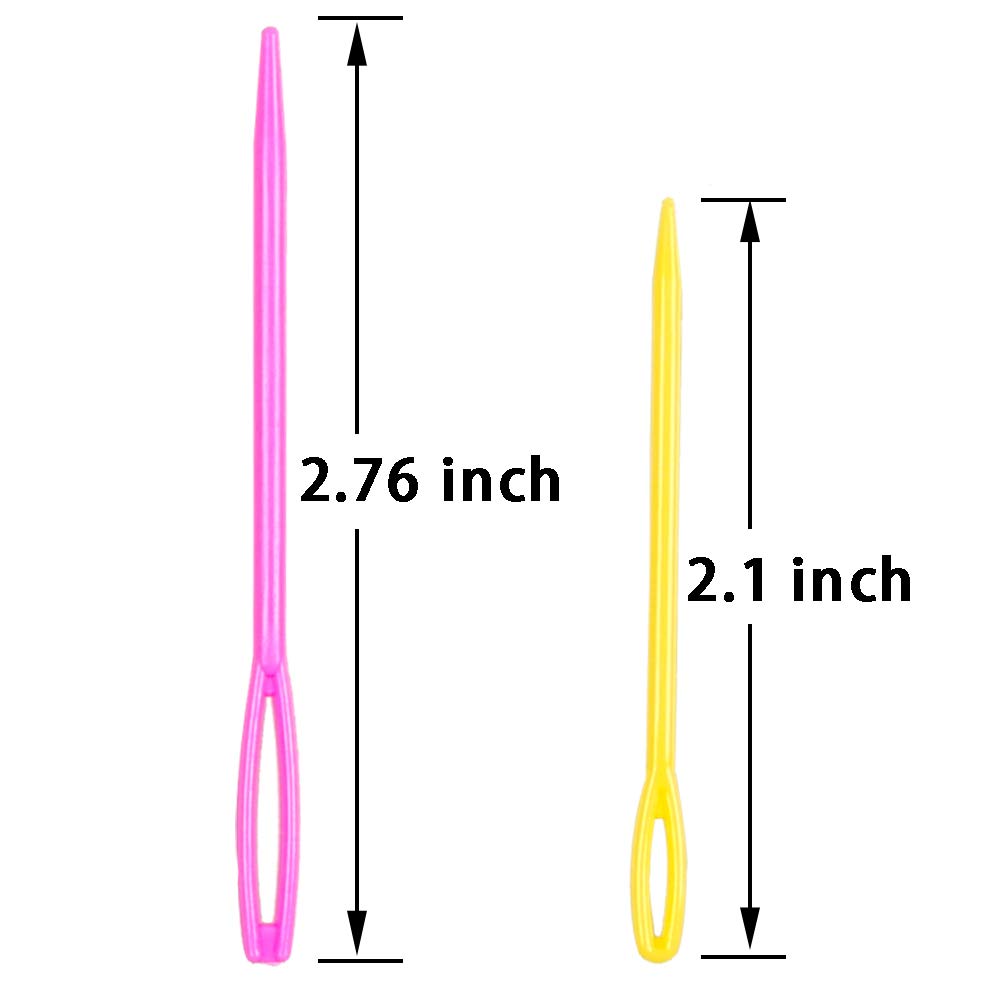Hekisn Large-Eye Plastic Sewing Needles, Colorful Safety Lacing Needles, 2 Different Sizes Yarn Sewing Needle, Learning Needles for DIY Sewing Handmade Crafts,2.76 &2.1 inch (16 Pieces)