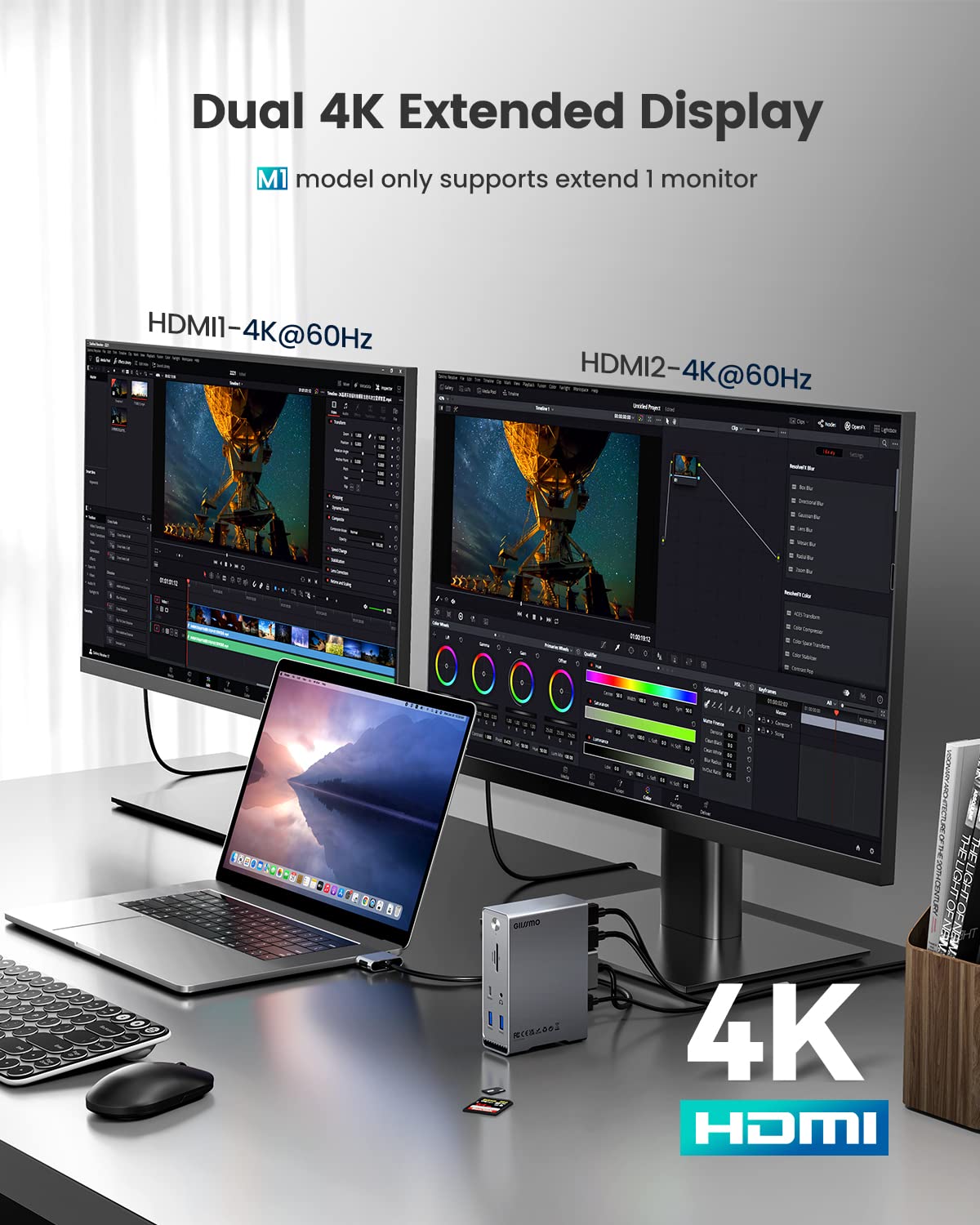 MacBook Pro Docking Station, 14-in-2 Dual USB C Docking Station Dual Monitor for MacBook Pro (Not M1) with Dual 4K HDMI 60Hz, 10Gbps, RJ45, Audio, SD/TF Slots, 87W PD