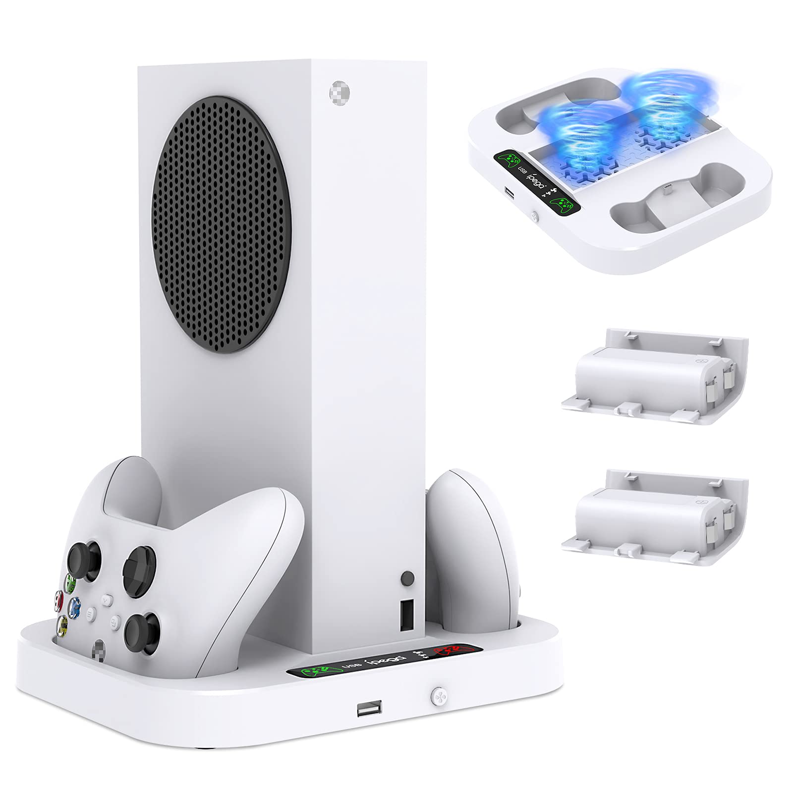 Cooling Stand for Xbox Series S with Dual Controller Charger, MENEEA Adjustable Gear Cooling Fan Charging Station Dock Accessories for Xbox Series S Console with 2 X 1400mAH Rechargeable Battery Pack