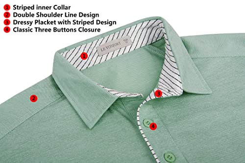 LE VONFORT Mens Quick Dry Performance Golf Polo Shirts Short Sleeve Summer Casual Athletic Collared Shirt Light Green X-Large