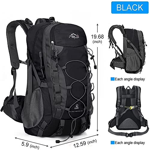 INOXTO lightweight Hiking Backpack 35L/40L Hiking Daypack with Waterproof Rain Cover Camping Backpack for Travel Camping Outdoor for Men and Women (35L Black)