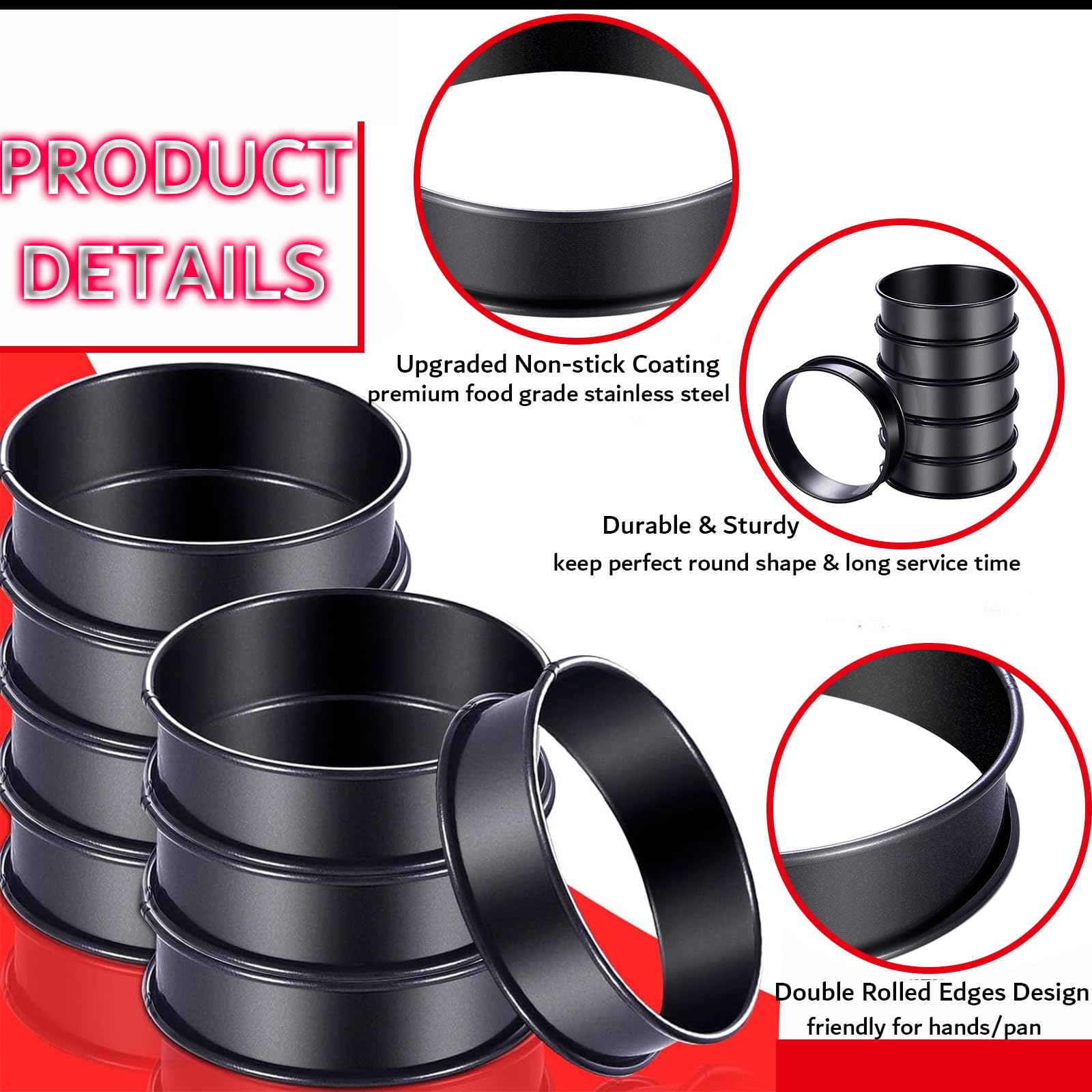 DATANYA 8Pack Crumpet Rings NONSTICK English Muffin Rings 4 Inch - Stainless Steel Double Rolled Tart Rings Upgrade Round Metal Cooking Pastry Ring Molds for baking