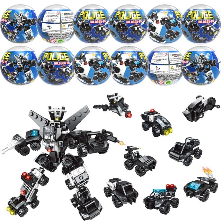 WODMAZ 12 PCS Pre Filled Easter Eggs with Robot Vehicles Building Blocks, Car Toys Set for Kids' Gift, Easter Party Favors, Easter Basket Fillers, Easter Egg Hunt, Classroom Events