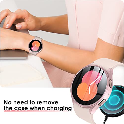 KIMILAR [5+5 Pack] Galaxy Watch 5/Galaxy Watch 4 Screen Protector Case 40mm, Anti-Fog Tempered Glass and Hard PC Protective Bumper Compatible with Samsung Galaxy Watch 5 40mm and Galaxy Watch 4 40mm