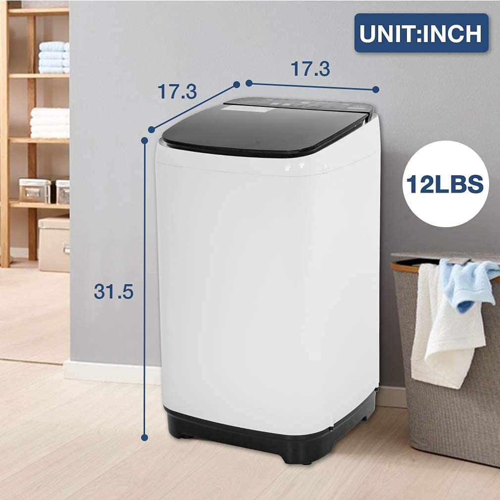 Portable Washing Machine Full-Automatic Washer and Spin Dryer 12lbs Capacity Compact 1.01 Cu.ft Laundry Washer Spin with Long Hose for Apartments Camping,White & Black
