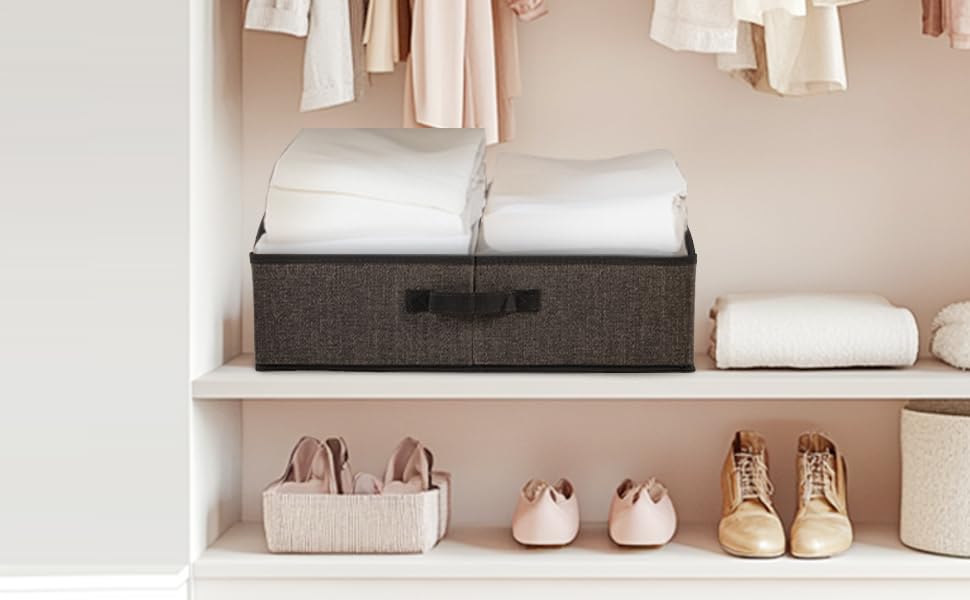 DAYARD Fabric Bins [3-Pack], Trapezoid Storage Bins with Handles, Foldable Baskets Storage Boxes for Shelves, Closet, Bookshelf, Organizer Containers, 20 x 11 x 8 inch Coffee