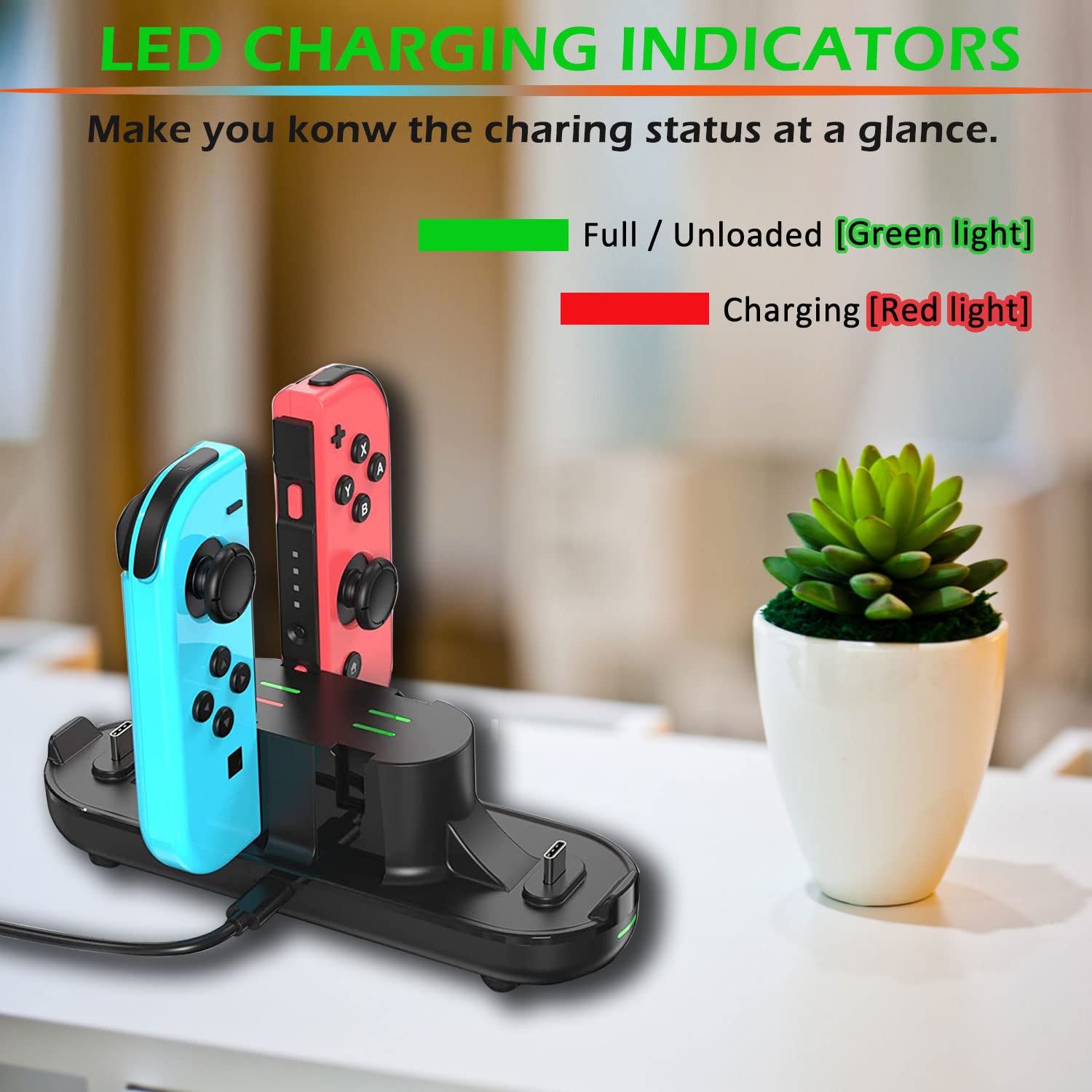 Charging Dock, Charging Station Dock Compatible with Nintendo Switch Pro Controllers and for Joy Cons & OLED Model for Joycon,6 in one Charger Stand for Switch with 2 USB 2.0 Plug and 2.0 Ports