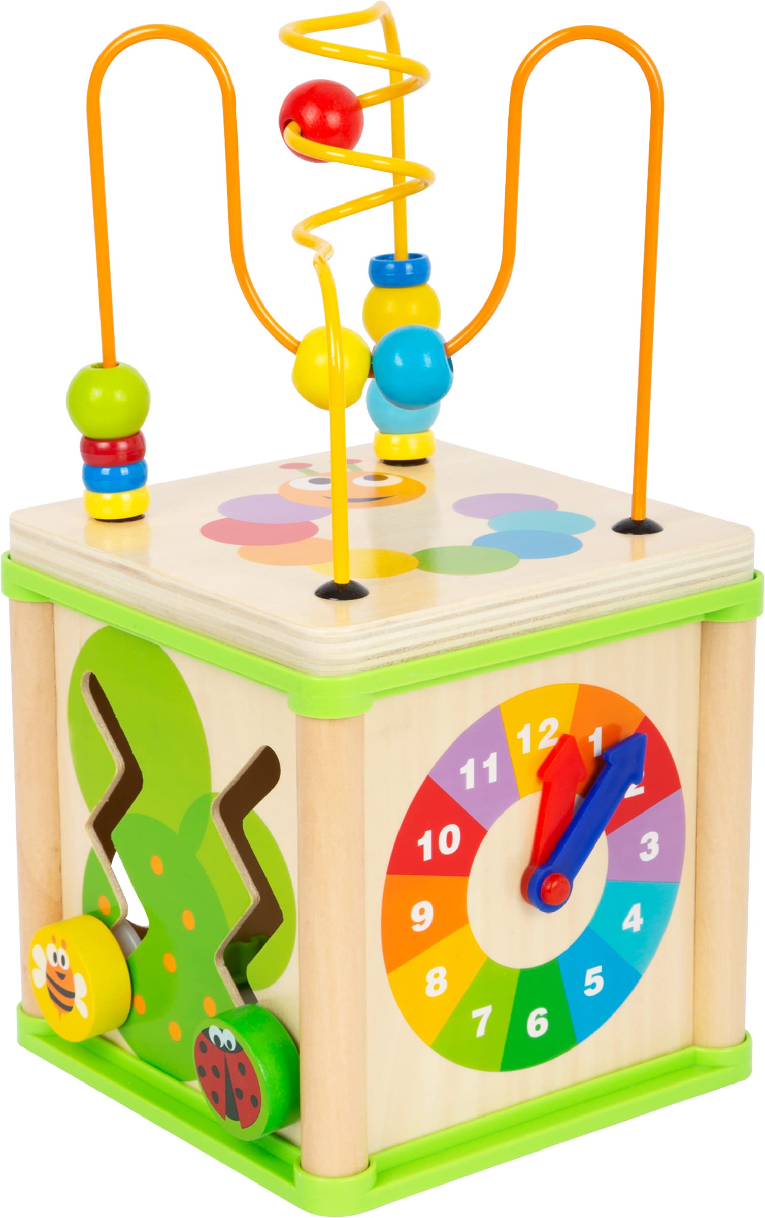Wooden Activity Cube, Sweet Little Bugs by Small Foot β Classic 5-Sided Interactive Toy with Shape Sorter, Clock & Wheels - Develops Kids Imaginative Play, Coordination, Motor Skills β Age 12+ Months