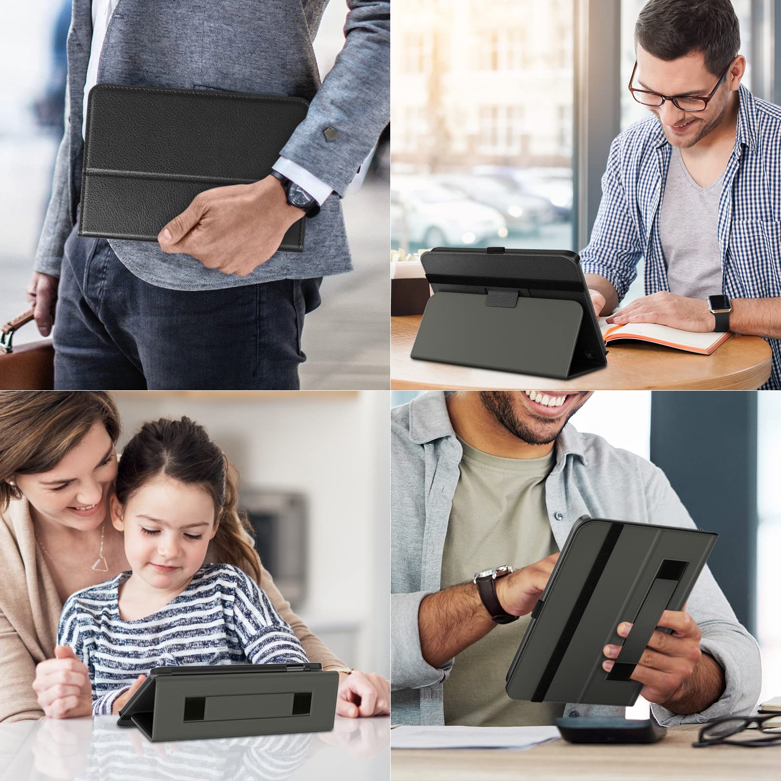 DTTO for All-New Amazon Fire 7 Tablet Case (Only Compatible with 12th Generation, 2022 Release), Slim Premium Vegan Leather Folding Stand Cover for Amazon Fire 7 Tablet - Auto Wake/Sleep, Black