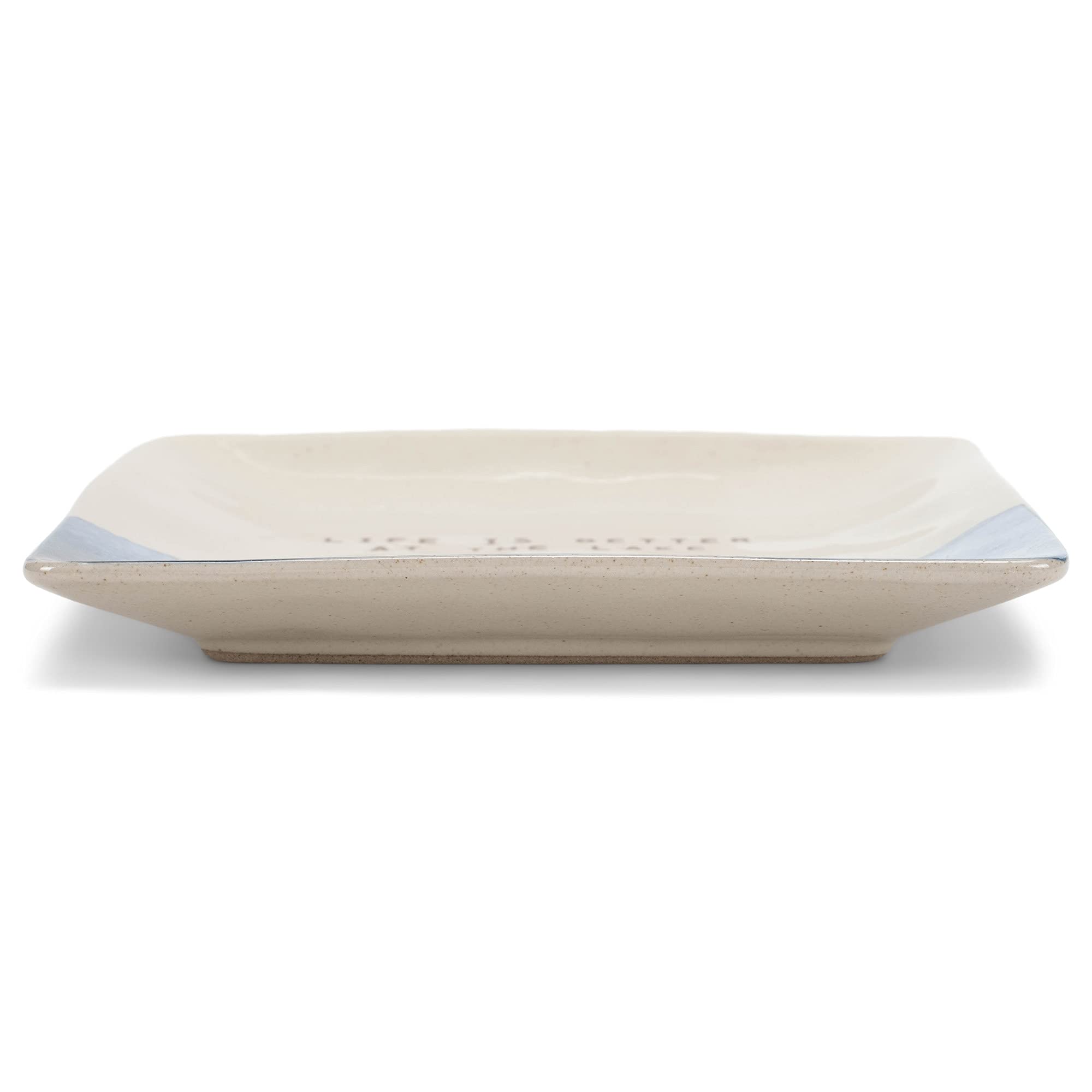 DEMDACO Life is Better at the Lake Blue 6 x 6 Stoneware Decorative Serving Plate with Spreader
