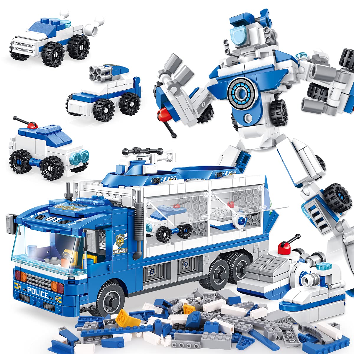 PANLOS 655 PCS Robot Building Toy, 6-in-1 Kids Engineering Fire Truck Building Blocks Kit, STEM Learning Building Bricks Toys Set for Kids Children Boys & Girls Age 4-8