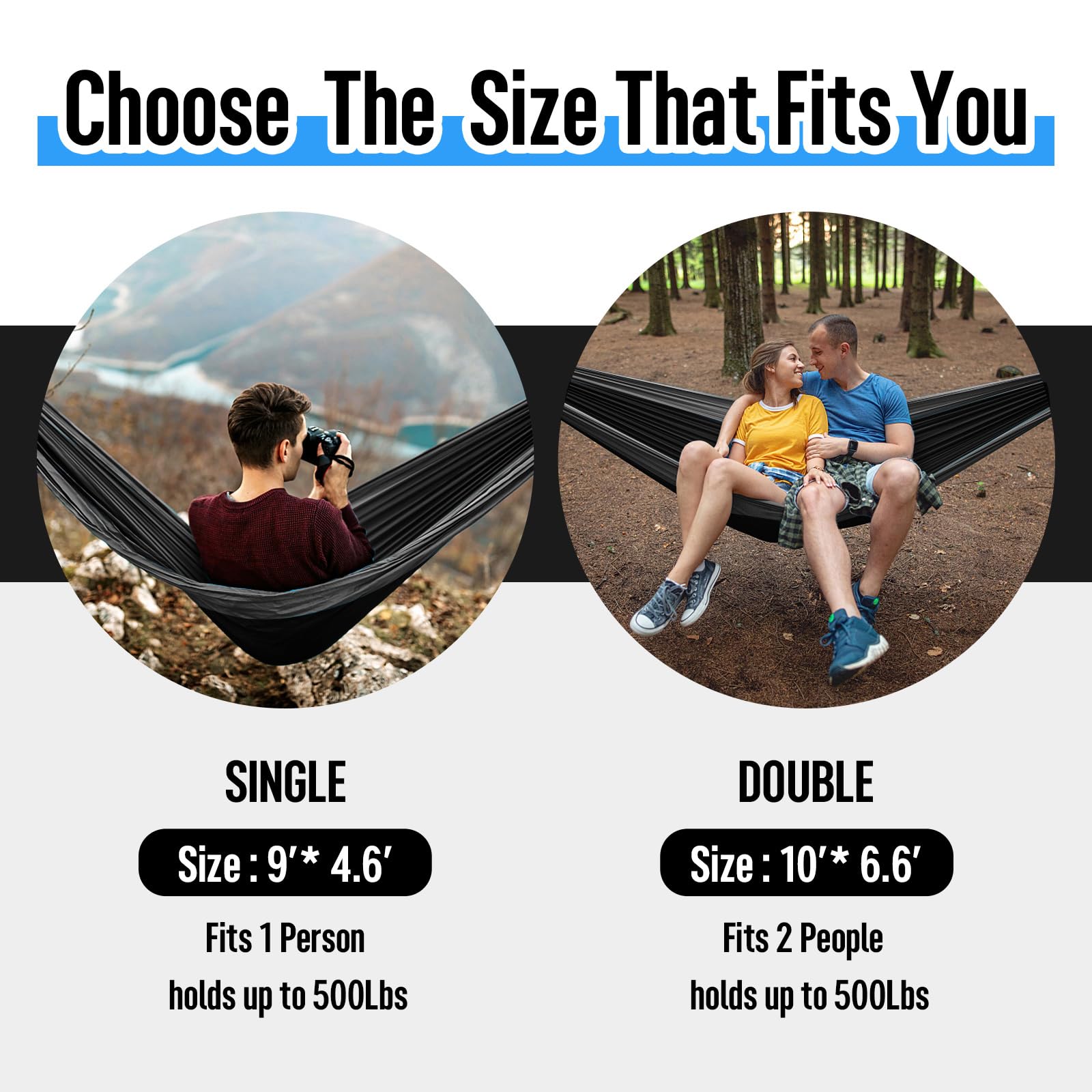 Camping Hammock Double & Single Portable Hammock with Tree Straps, Lightweight Nylon Parachute Hammocks Camping Accessories Gear for Indoor Outdoor Backpacking, Travel, Hiking, Beach