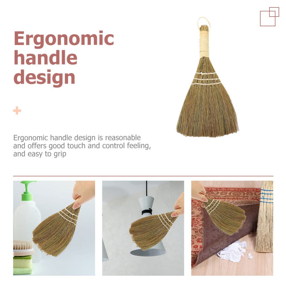 HEMOTON Whisk Broom Hand Broom Soft Natural Bristles Small Whisk Broom Desk Cleaning Brush for Indoor Outdoor