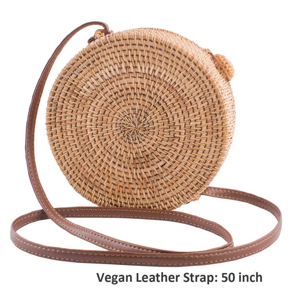 LYCSIX66 Handmade Round Rattan Bag Boho Summer Straw Bag Women Crossbody Purse