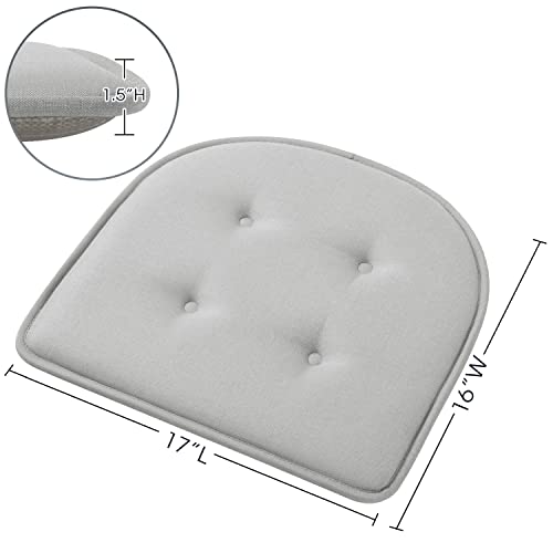 Cozyide U-Shaped Chair Cushions for Dining Chairs 6 Pack, Memory Foam Chair Pads with Tufted Design and Non-Slip Backing, 17" x 16", Light Grey