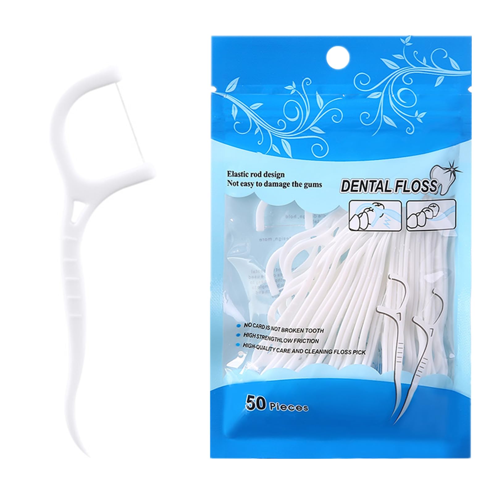 Dental Flosser Teeth Floss Picks - Elastic Floss Stick Tooth Flossing Pick with Toothpick Tail for Children Adults 50 Count