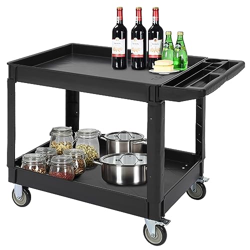 KIMORE Service Utility Cart 2-Shelf Utility/Service Cart, 500-Pound Capacity, Storage Handle, for Warehouse/Garage/Cleaning/Manufacturing,45"X25"