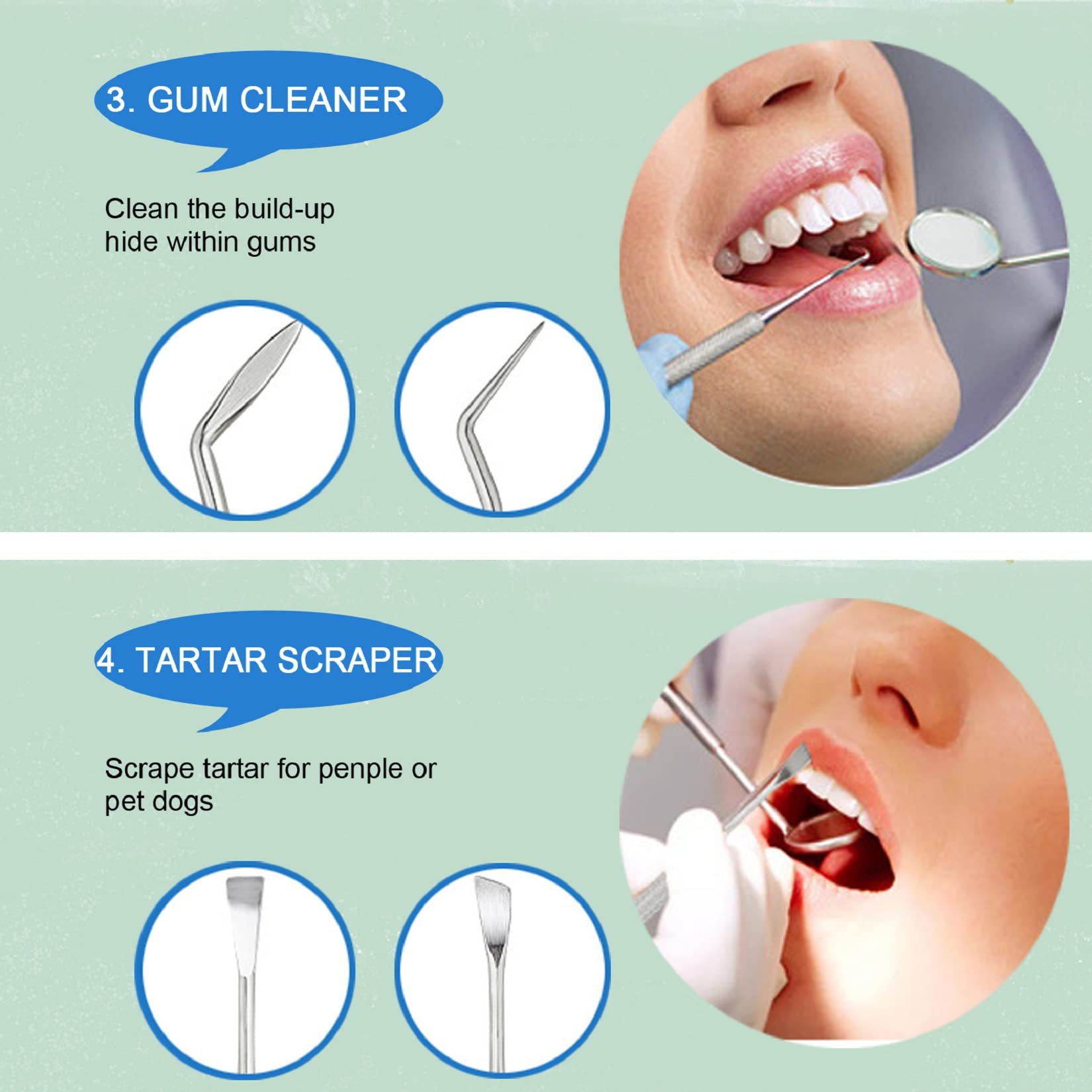 Dental Tools Set, 6 in 1 Dental Picks for Teeth Cleaning Kit, Plaque Remover for Teeth, Teeth Cleaning Kit Tartar Remover, Dental Hygiene Cleaning Kit, Stainless Steel Scraper Remover for Teeth