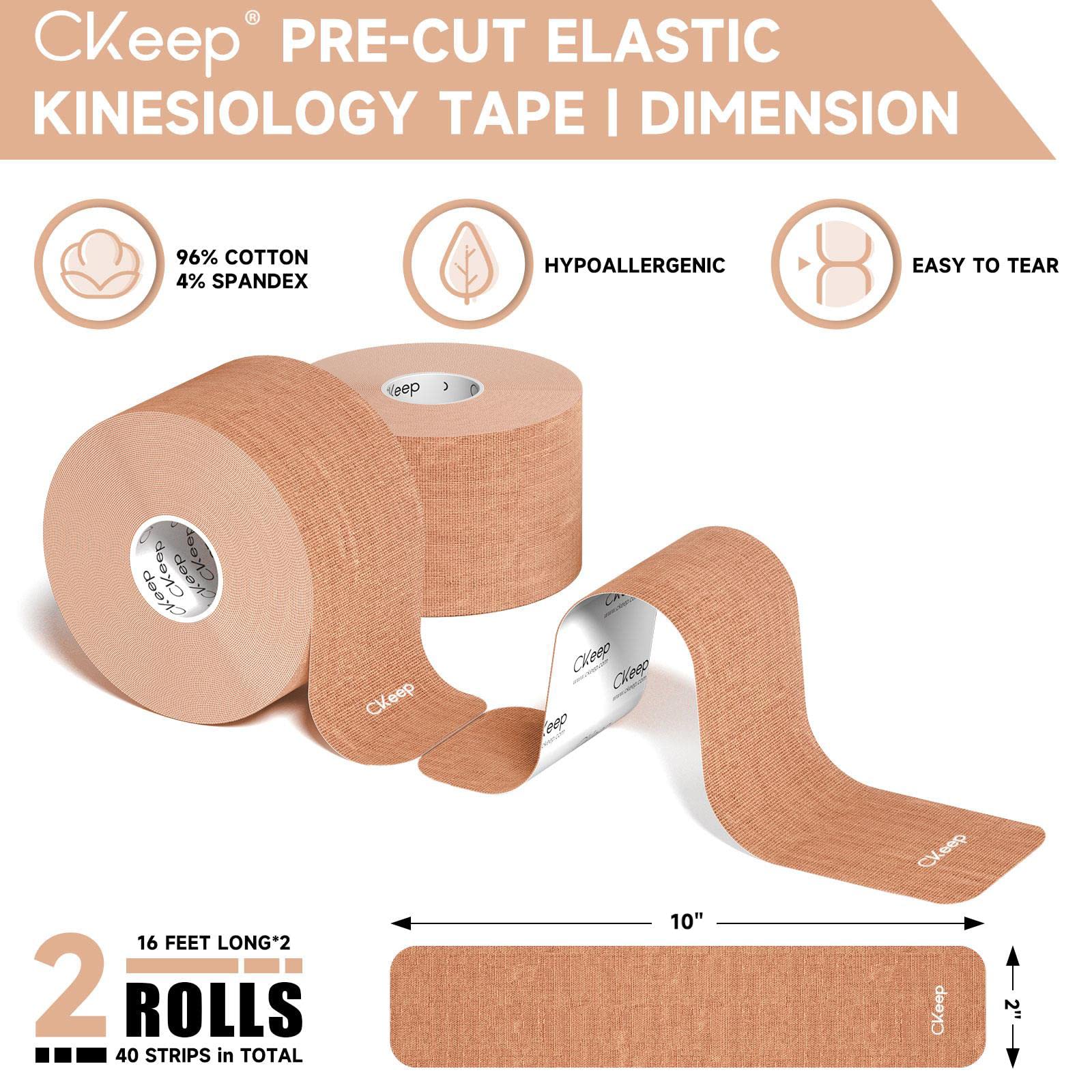 CKeep Begie Precut Kinesiology Tape and Black Athletic Tape,Sport Tape for Strains and Sprains, Hypoallergenic and Breathable
