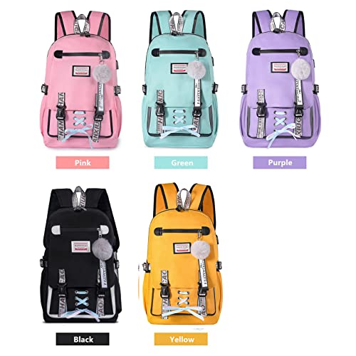 HANXIUCAO Kids Backpack Large Capacity Girls Backpack Teen Rucksack Female College Student Locked Schoolbag Anti-Theft Backpack with USB Charging Port (yellow)