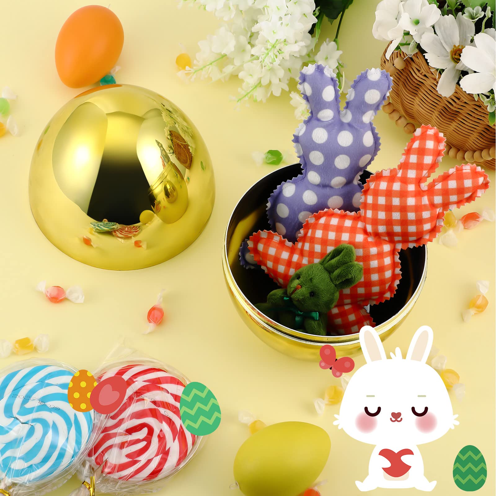 Deekin 6 Pcs Jumbo Gold Easter Egg Empty Fillable Plastic Egg Large Egg for Party Favor Easter Hunt Decoration Goodie Basket Prize Birthday Carnival Classroom Reward, 7.9 x 6.1 x 6.1''(Golden)