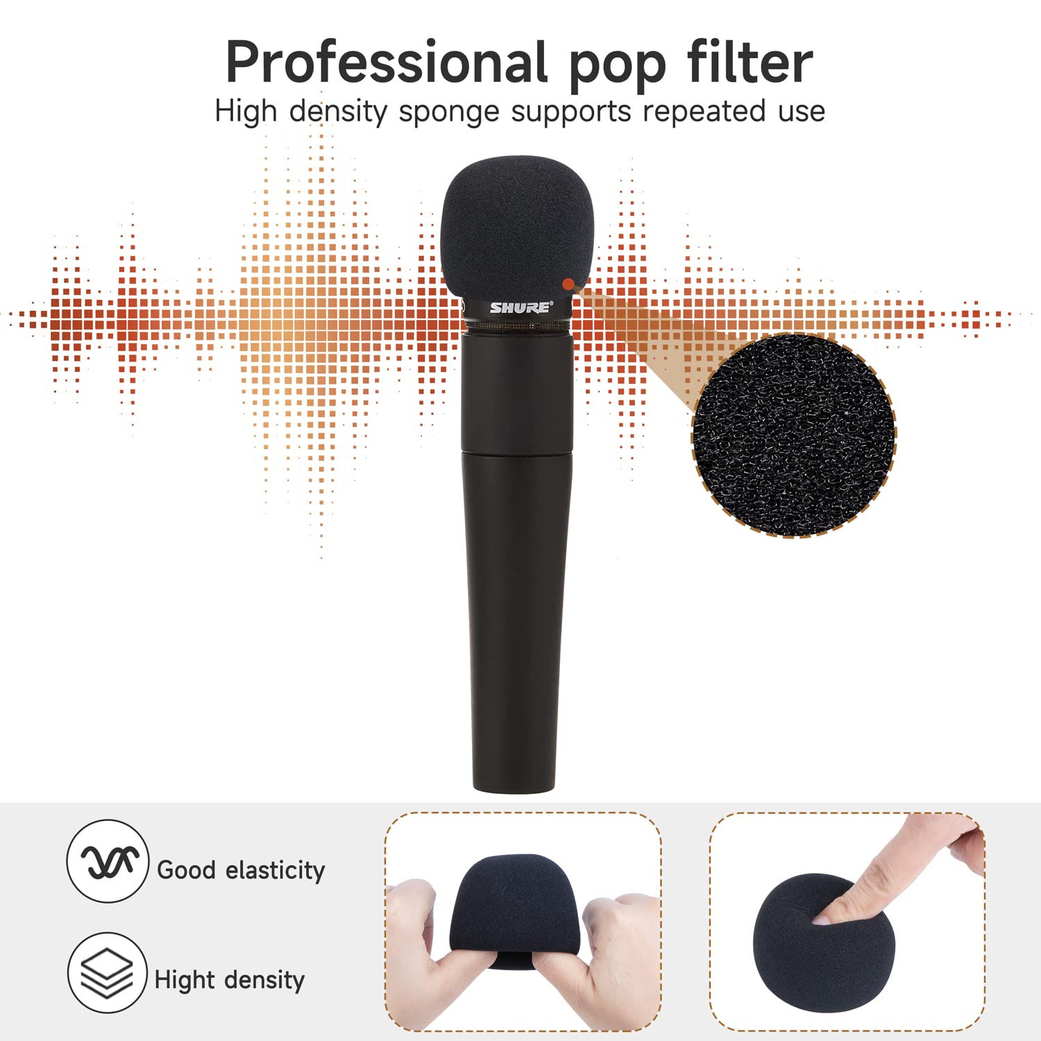 Shure SM57 Pop Filter Mic Foam Cover - SM57 Windscreen Wind Cover Compatible with Shure SM57-LC Microphone Black Noise Cancellation Windsock Cover 2 Pack by WIBOND