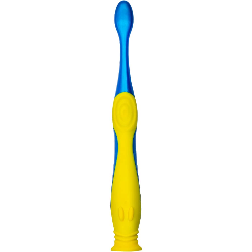Colgate Dinosaur Toothbrush for Children with Suction Cup, Kids 2-5 Years Old, Extra Soft - 2 Coun & Kids Cavity Protection Fluoride Toothpaste, Bubble Fruit Flavor, 0.85oz - Pack 2