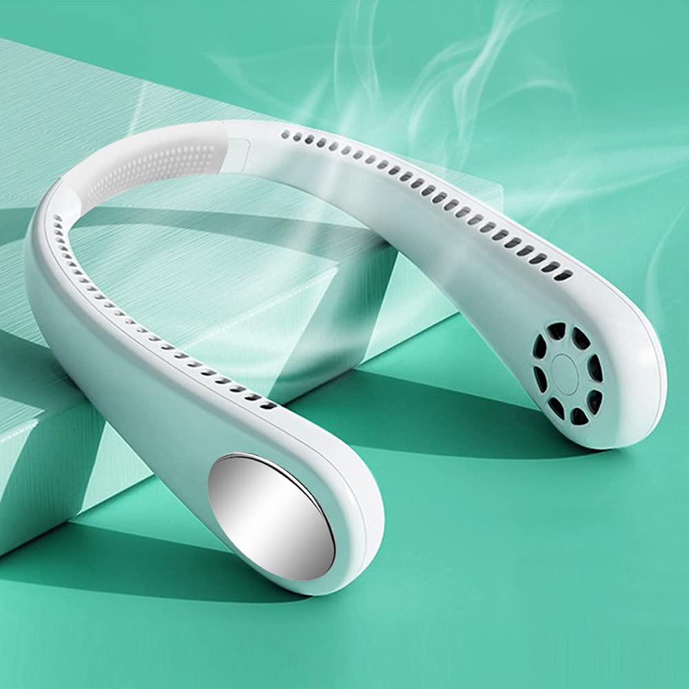 Neck Fan Portable Rechargeable Breeze Blast Ultra Personal Fan 3 Speeds 60 Turbo Bladeless Neck Fan 48 Air Outlets 360° Cooling Hanging Fan Soft Silicone Wearable Fan USB Port for Sports Hiking Office