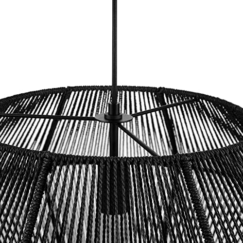 Globe Electric 65470 1-Light Chandelier, Matte Black Natural Twine, Mate Black Canopy and Socket, Designer Black Cloth Hanging Cord. Adjustable Height, Home Decor Lighting, Hygge, Bulb Not Included