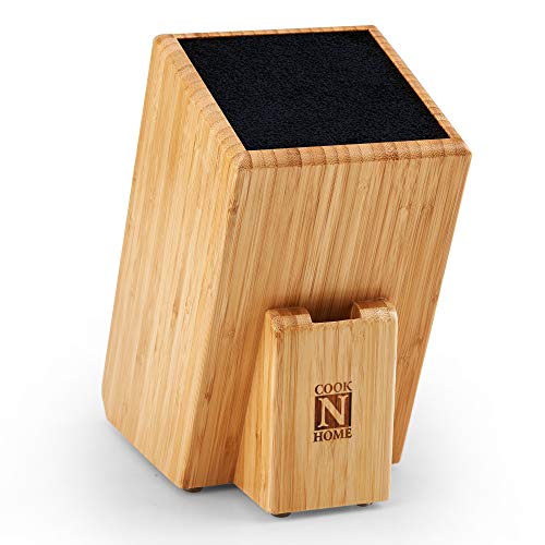 Cook N Home Bamboo Knife Storage Block without Knives, 5.5x5.5x10-inch Universal Knife Holder Organizer Countertop Butcher Block Knife Stand