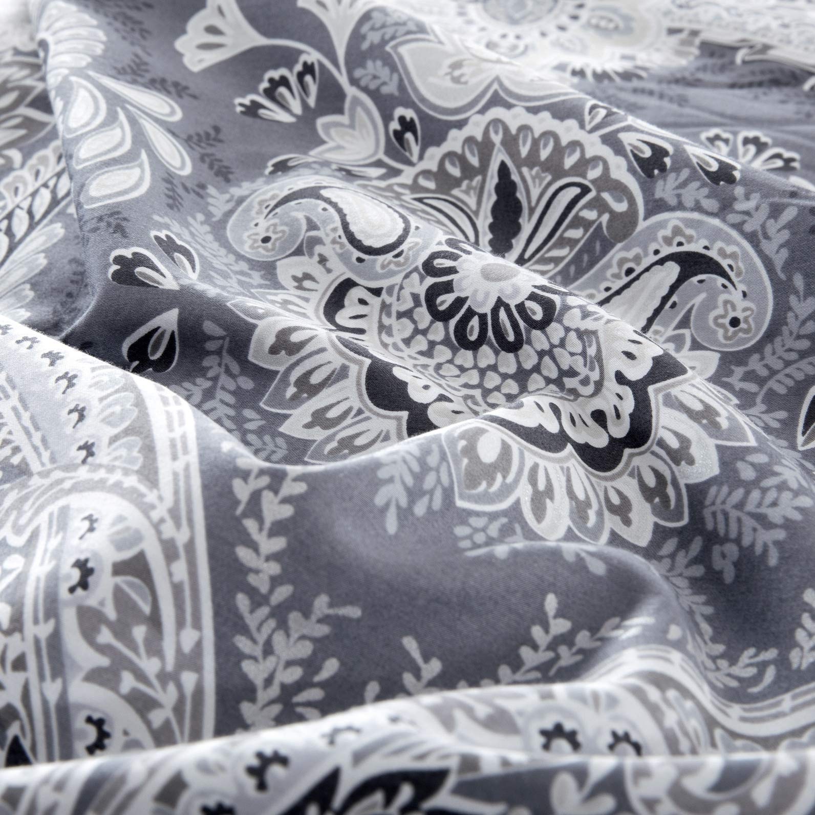 Moroccan Paisley Duvet Cover 3pc Set Bohemian Bedding Boteh Damask Medallion 400TC Egyptian Cotton Sateen Luxury Ombre Style Bed Linen (Oxford Grey, Super King)