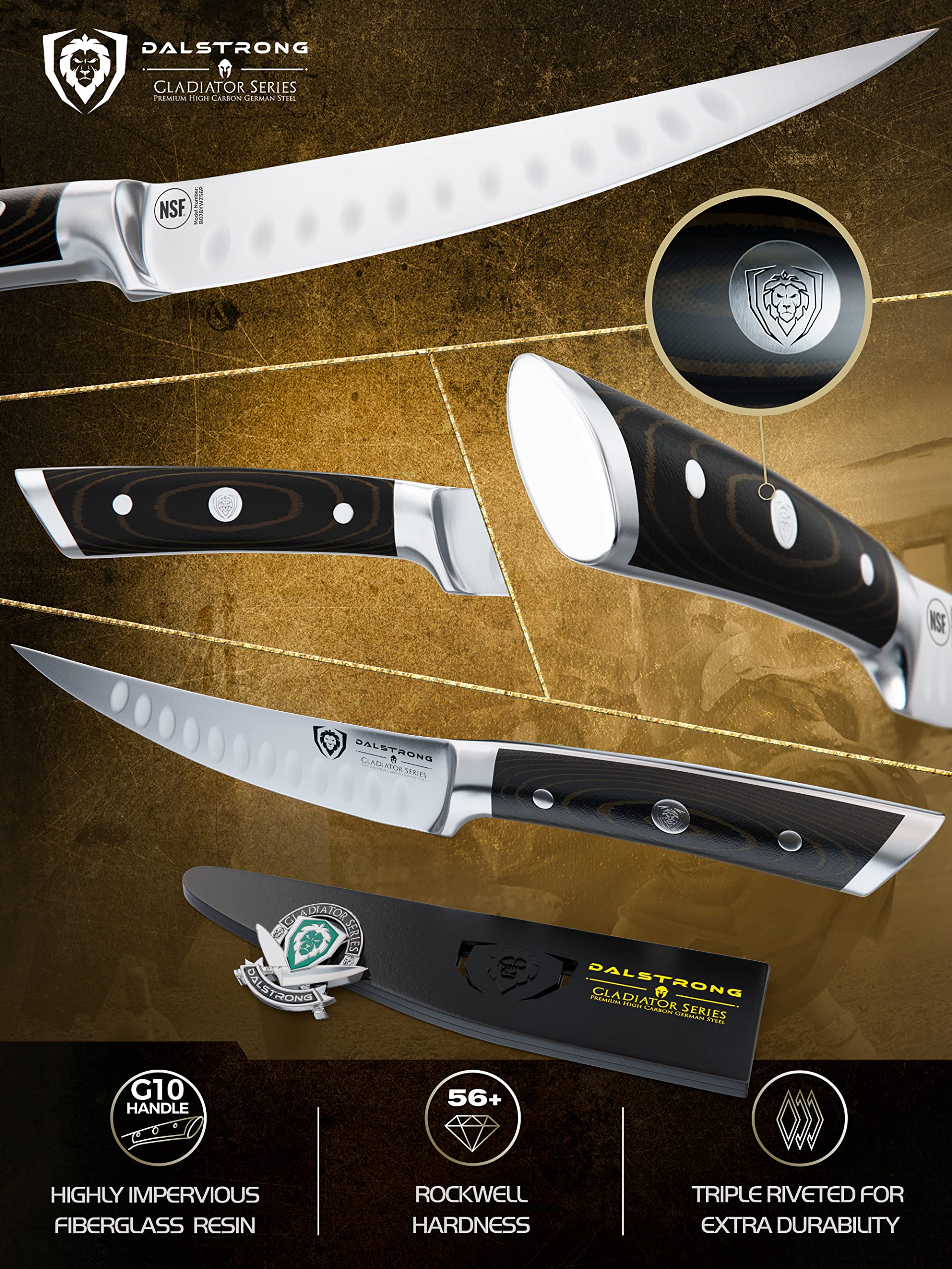 Dalstrong The Gladiator Series Elite 6" Fillet Knife Bundled with Lionswood Teak Cutting Board Medium Size