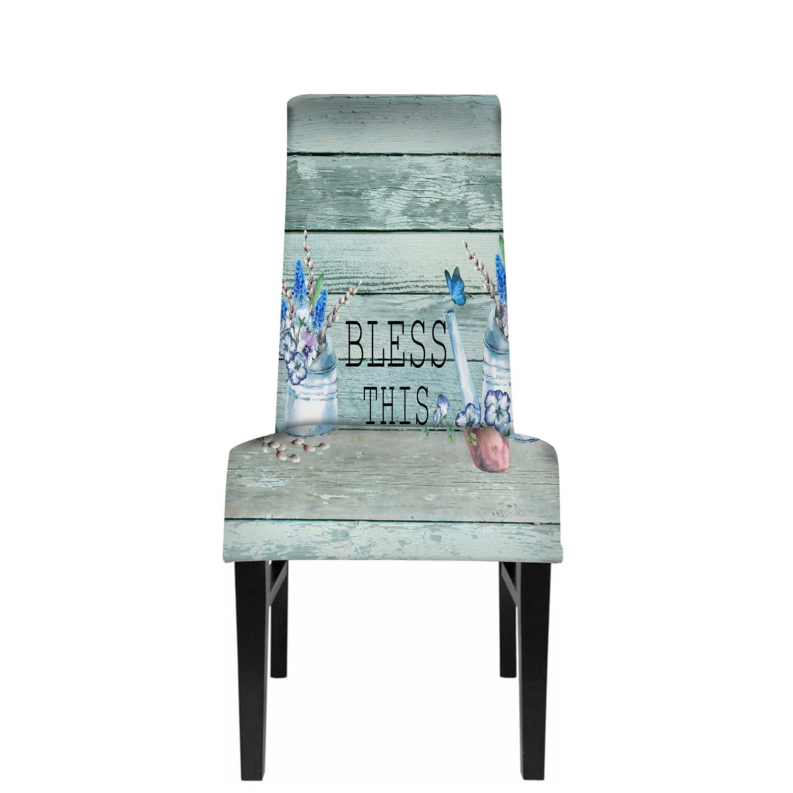 WONDERTIFY Flower Garden Chair Covers for Dining Room Spring Blooming Flowers Wooden Board Stretch Slipcovers Chair Protector Decor for Home and Banquet