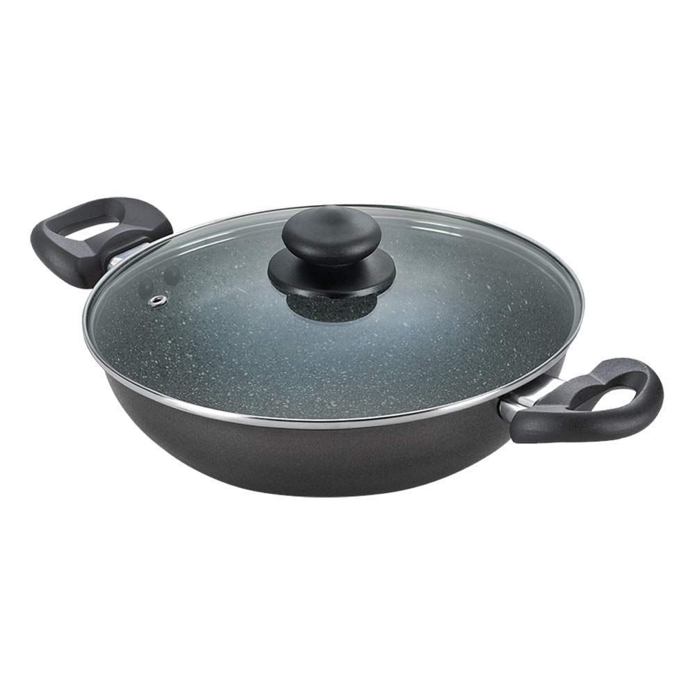 prestige Kitchen Omega Deluxe Granite Aluminium Kadai, 240mm, Black