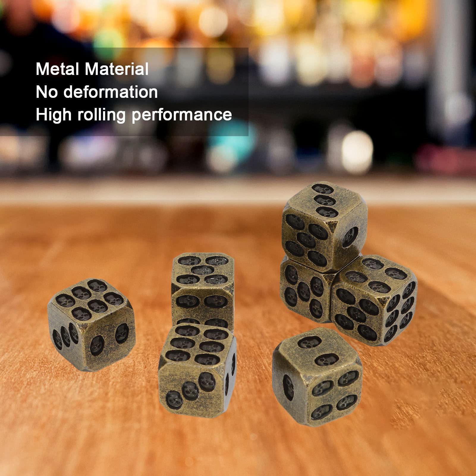 D6 Metal Dice Set, 6 Inlaid Skull Dice Set DND Dice Set with Gift Box 7 Pcs 6 Sided Polyhedral Metal Dice Set Portable Dungeons and Dragons Dice Set for DND RPG Pathfinder, Gifts(Bronze)