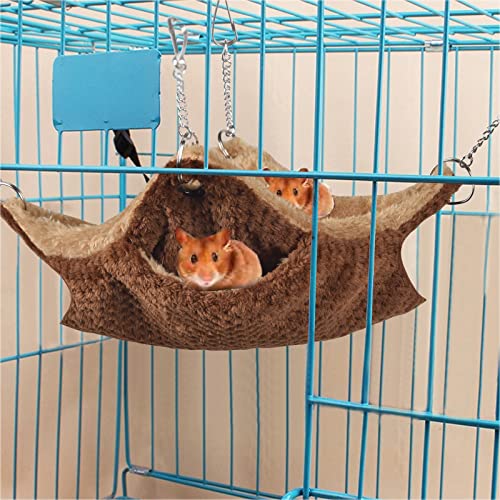 Petmolico 2 Pack Small Animal Hammock, 2 Layer Hamster Hanging Hammock and Warm Plush Tent Bed for Ferret Rat Guinea Pig Chinchilla, Brown