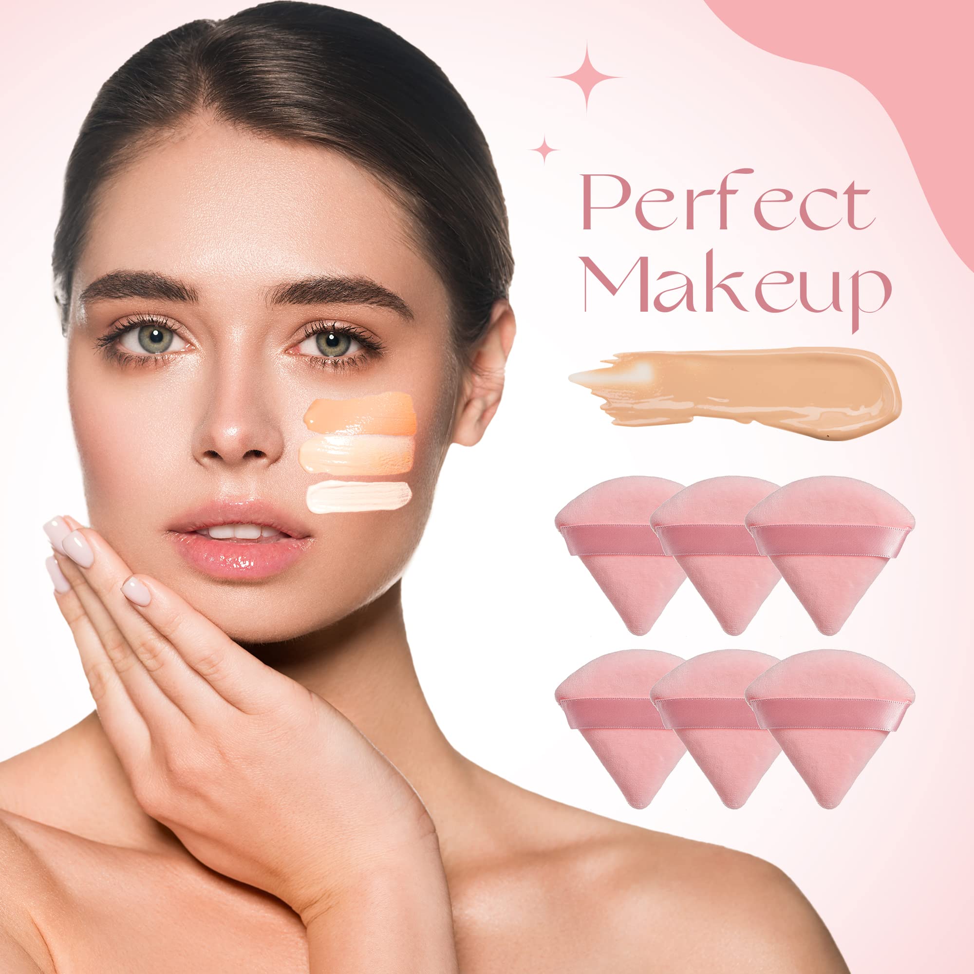 MOTZU 12 Pieces Pure Cotton Powder Puff, Made of Cotton Velour in Triangle Wedge Shape Designed for Contouring, Under Eyes and Corners, 2.76 inch Normal Size, with Strap, Makeup Tool For Cosmetic